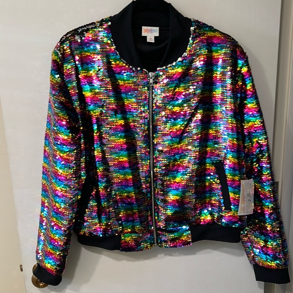 LuLaRoe | Jackets & Coats | Nwt Lularoe Stevie Rainbow Sequin Bomber ...